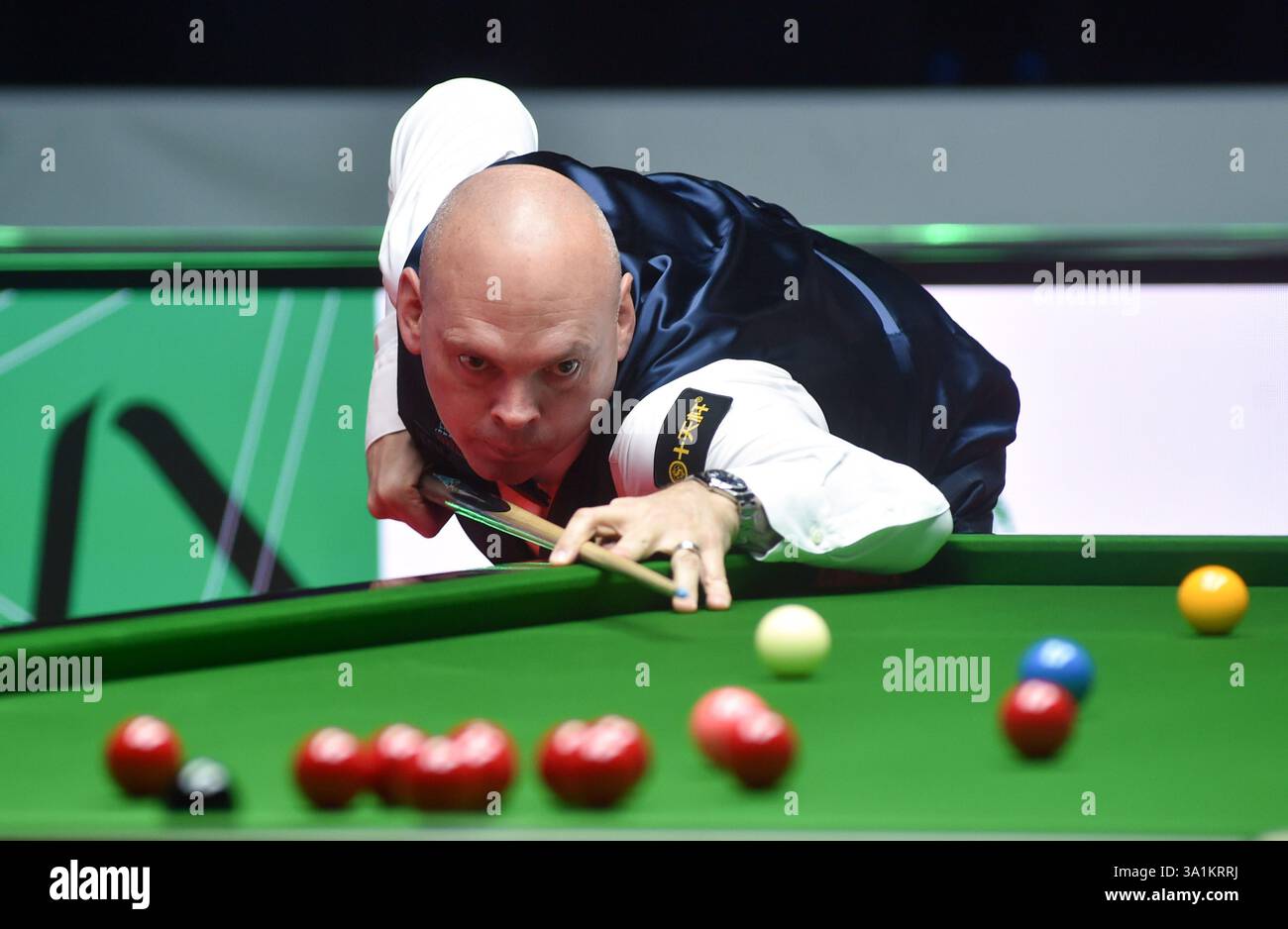 Hong Kong, China. 9th Mar, 2025. Stuart Bingham plays a shot during the ...