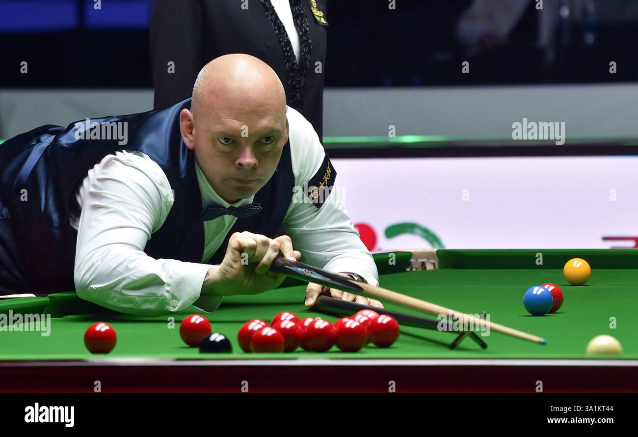 Hong Kong, China. 9th Mar, 2025. Stuart Bingham plays a shot during the ...