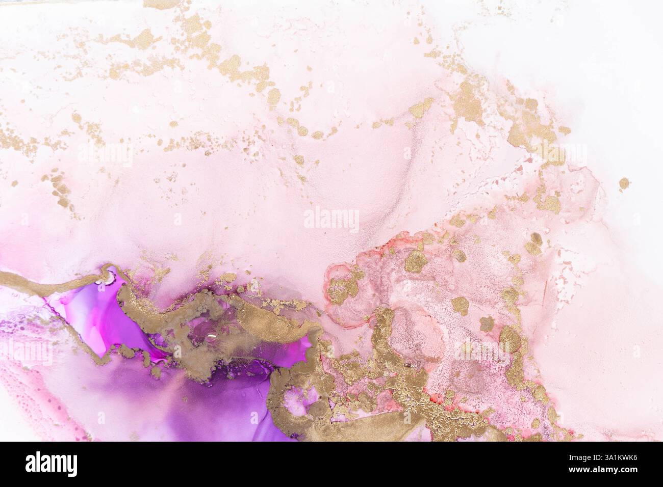 Vibrant fluid patterns mix purple and gold, showcasing artistic ...