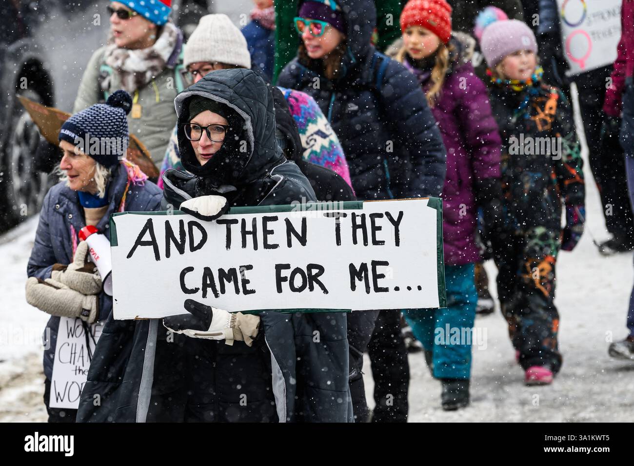 Montpelier, Vermont, USA, 8 March, 2025. Demonstrators at a 50501 Trump ...