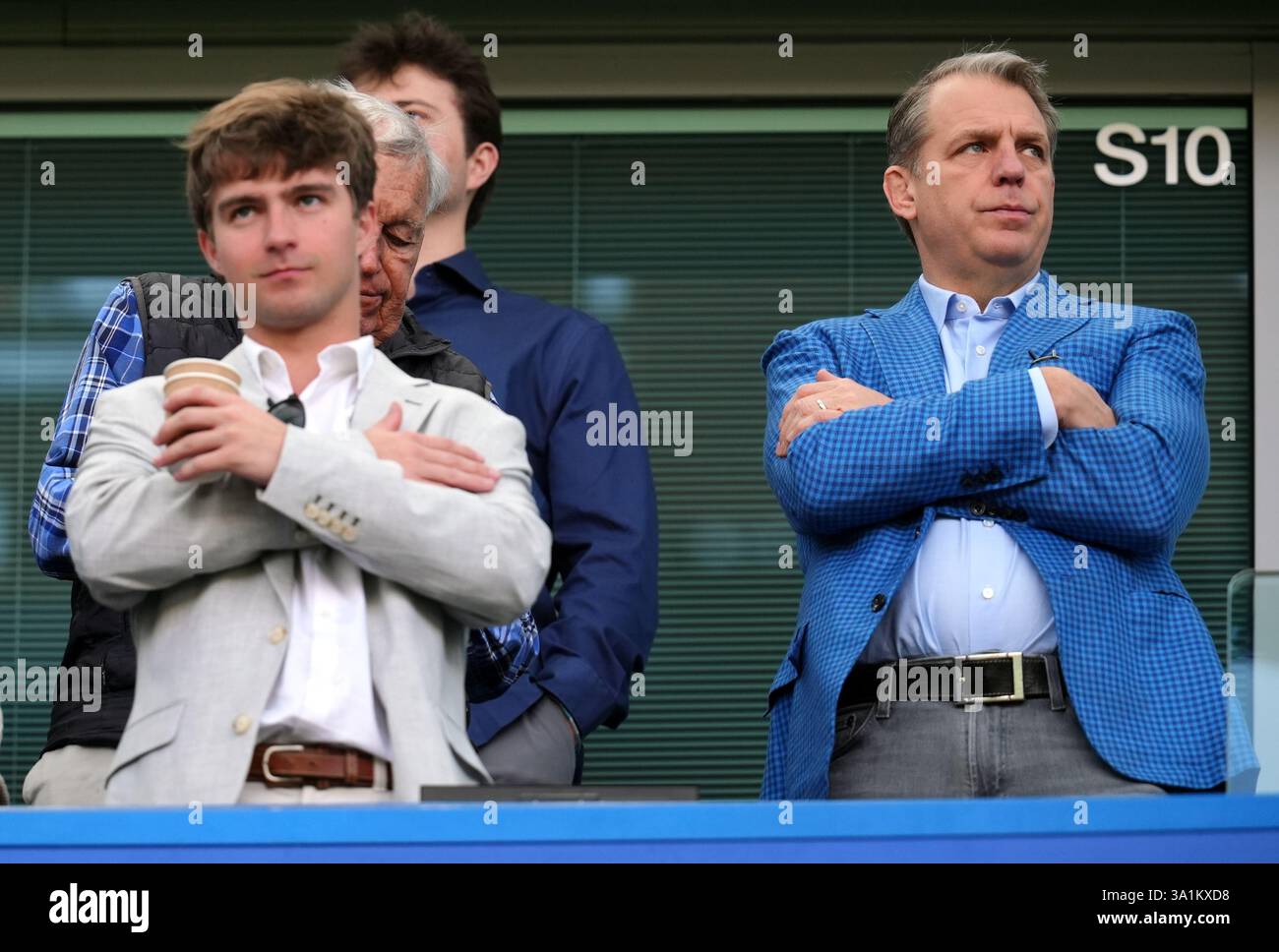 Chelsea owner Todd Boehly (right) in the stands ahead of the Premier ...