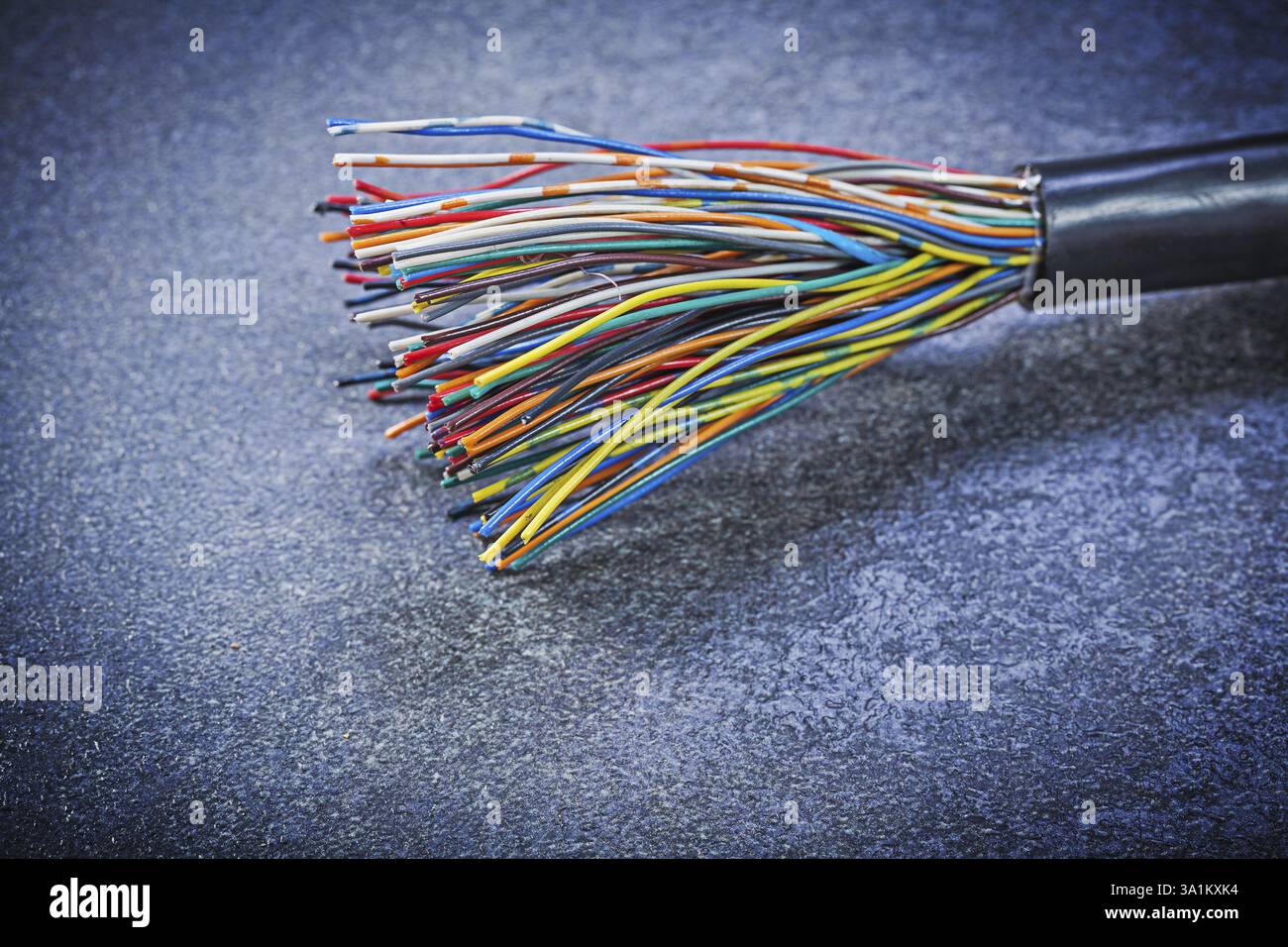 Multicolored electric cables on black background electricity concept ...