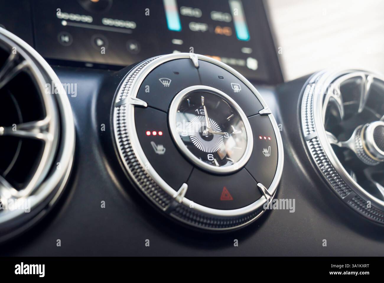 Closeup Car Analog Clock of a modern car dashboard, showcasing stylish ...