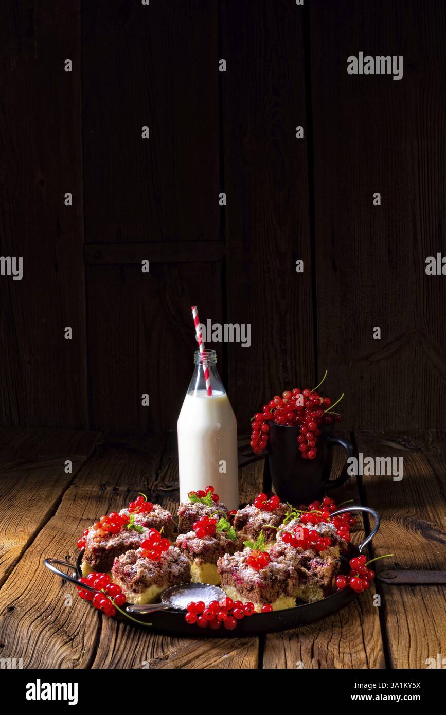 Gorgeous juicy chocolate cake with red currant Stock Photo - Alamy