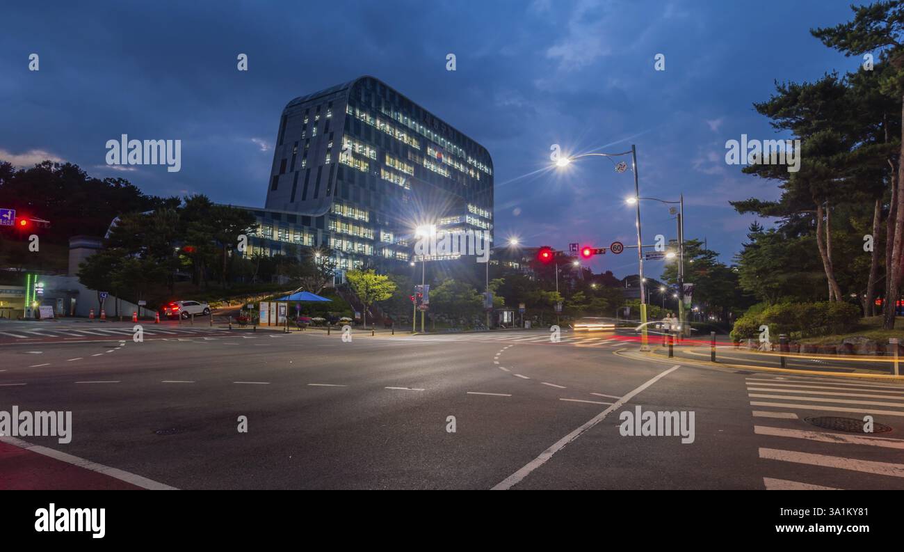 Daejeon, South Korea, June 25, 2019: Night exterior view of new Dong-gu ...
