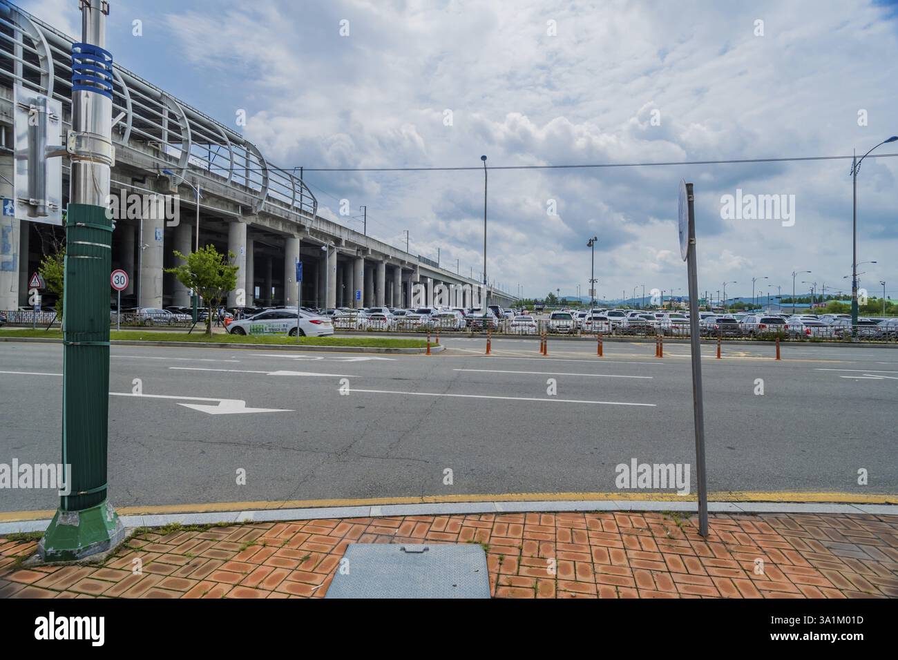 Osong, South Korea, July 23, 2019: Cars parked in lot in front of Osong ...