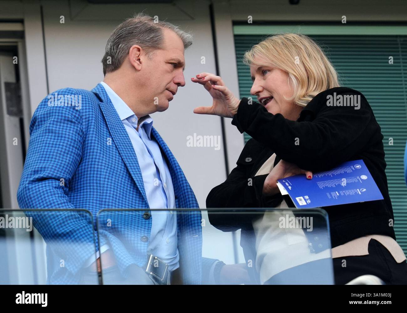 Chelsea owner Todd Boehly speaking with USA manager Emma Hayes in the ...
