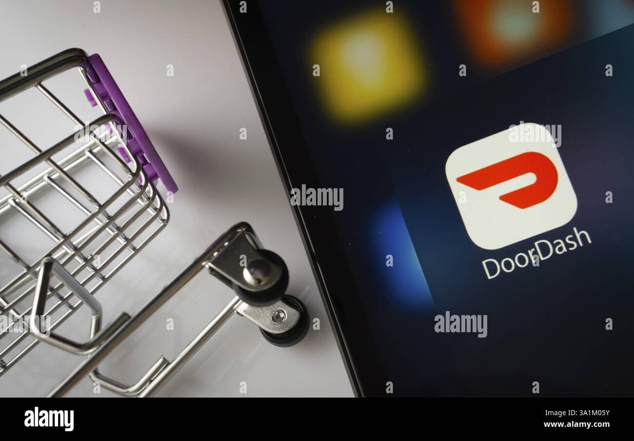 A close up of an iPad screen displaying the Doordash shopping app ...