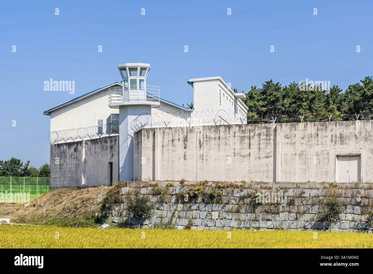 Iksan, South Korea, October 15, 2022: Guard tower and exterior wall of ...