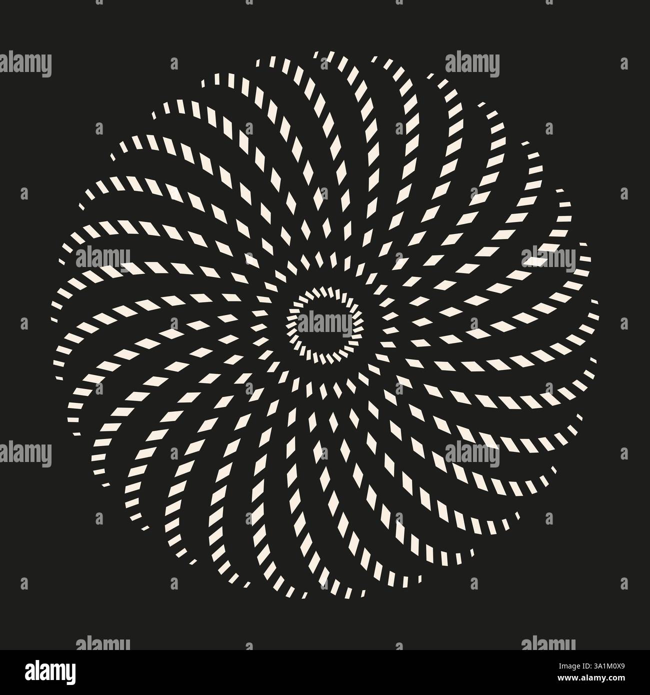 Beige dotted twirl rosette object on black background. Design element ...