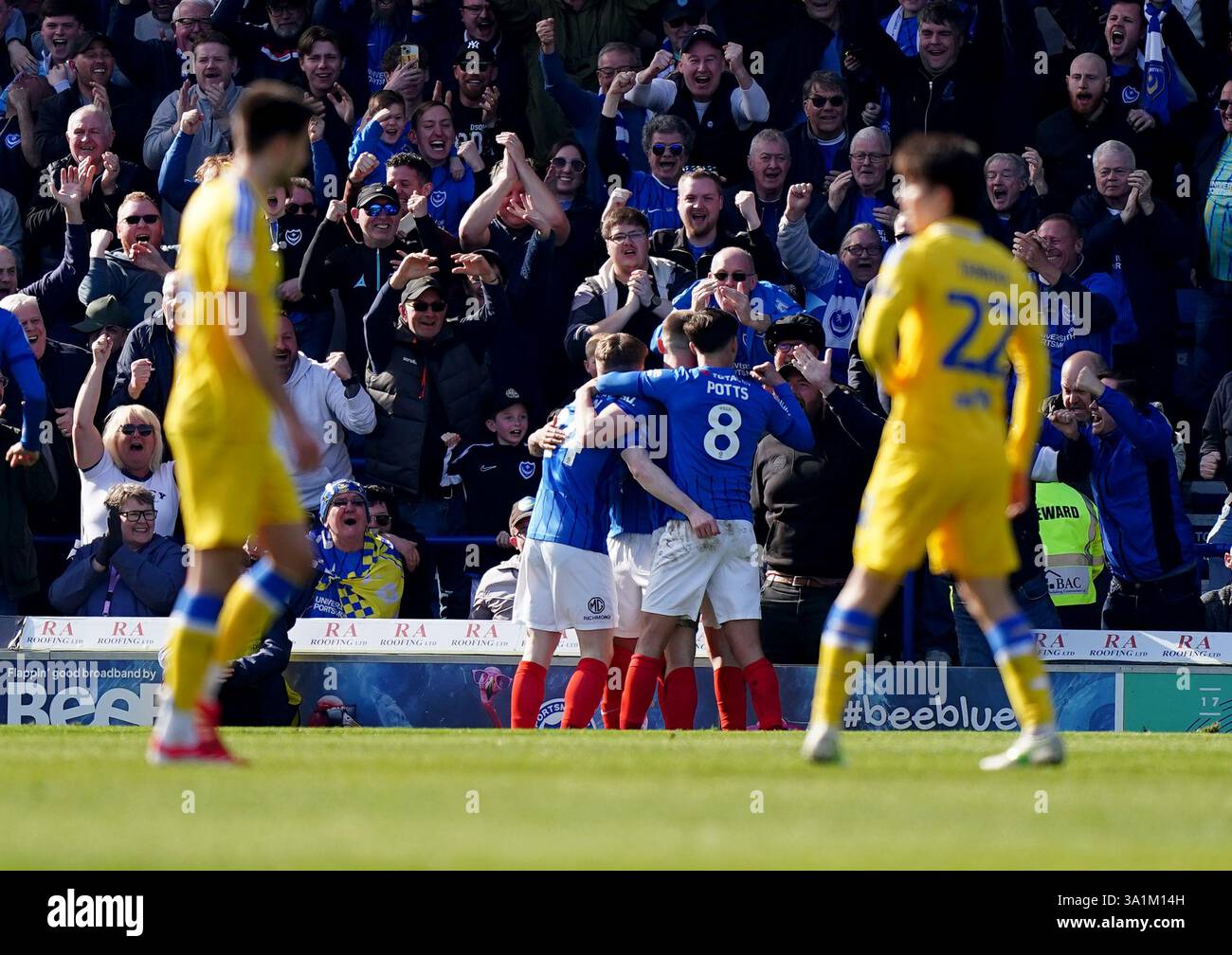 Portsmouth's Colby Bishop celebrates scoring their side's first goal of ...