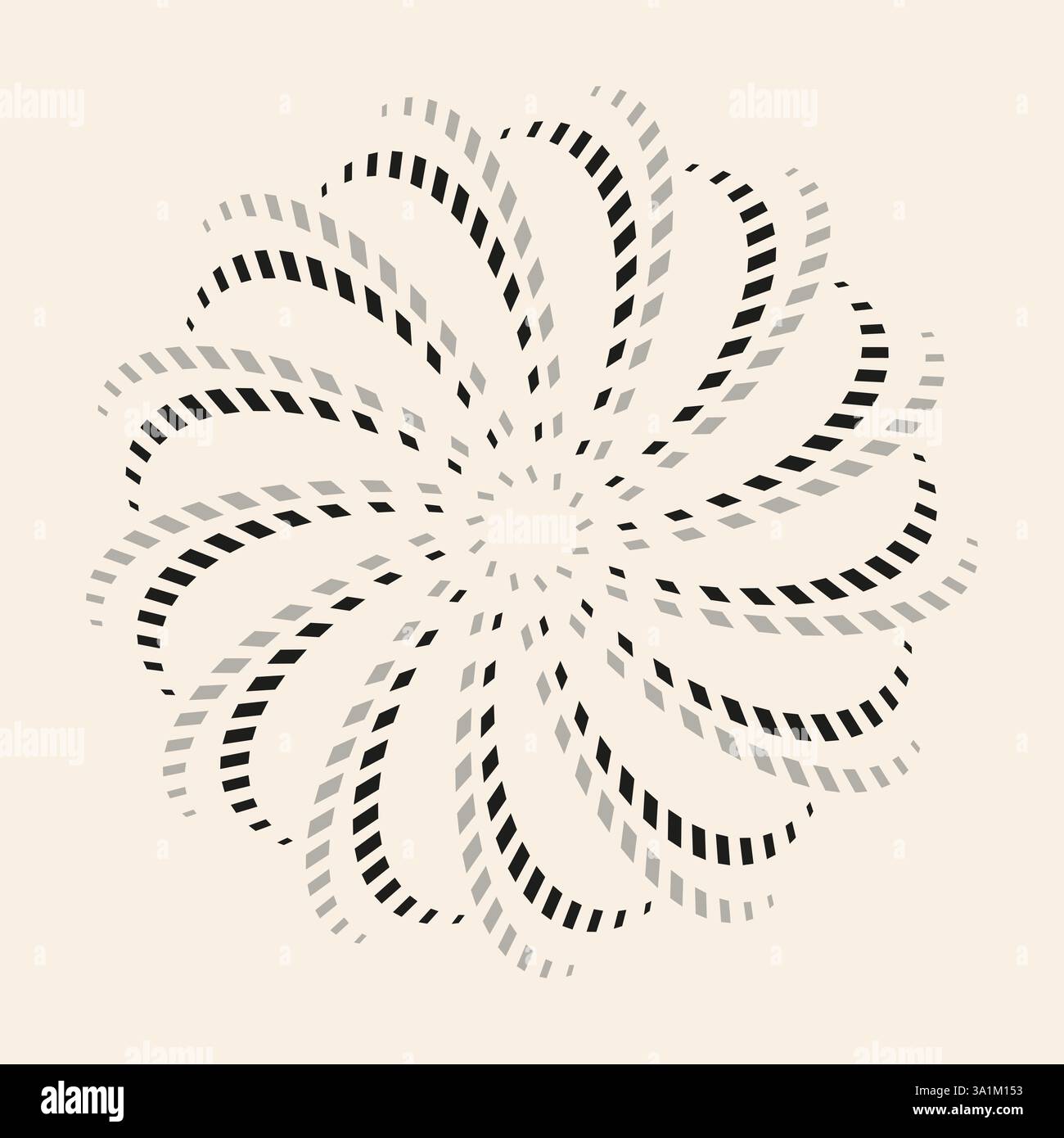 Black dotted twirl rosette object on beige background. Abstract ...