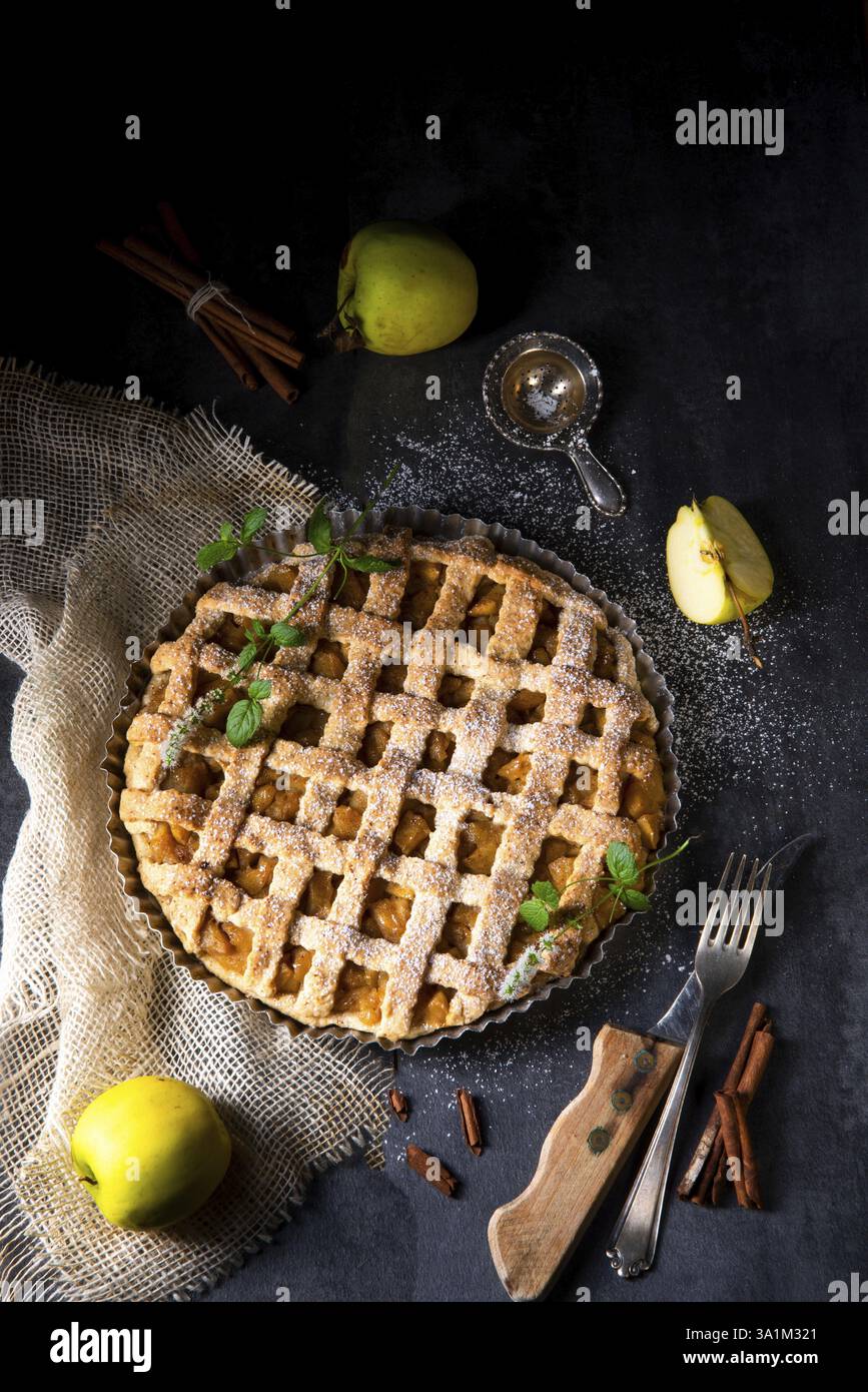 Tasty Apple pie with lattice upper crust Stock Photo - Alamy