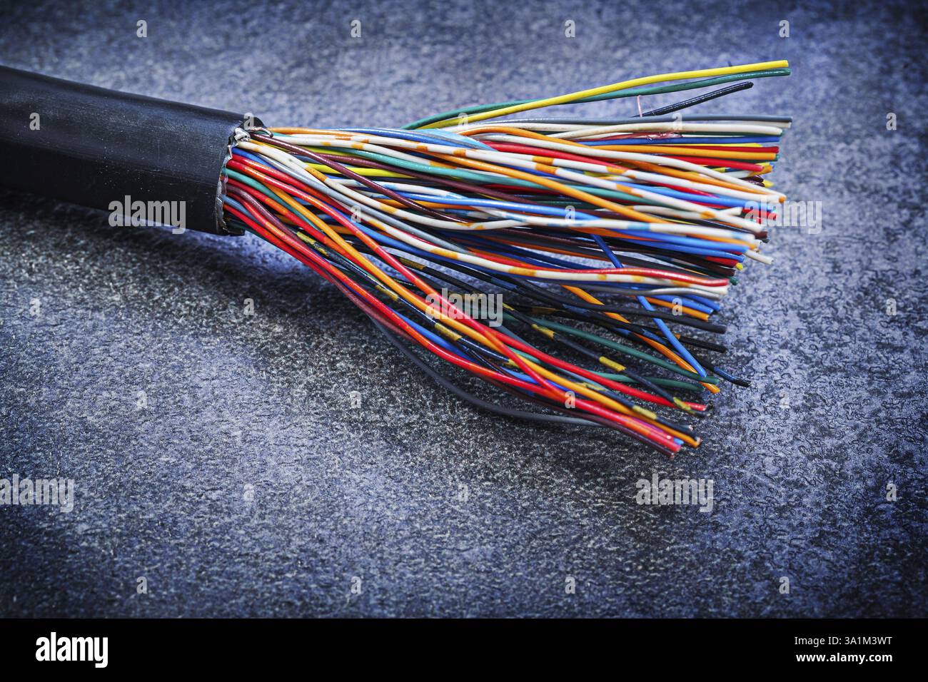Multicolored electric wires on black background electricity concept ...
