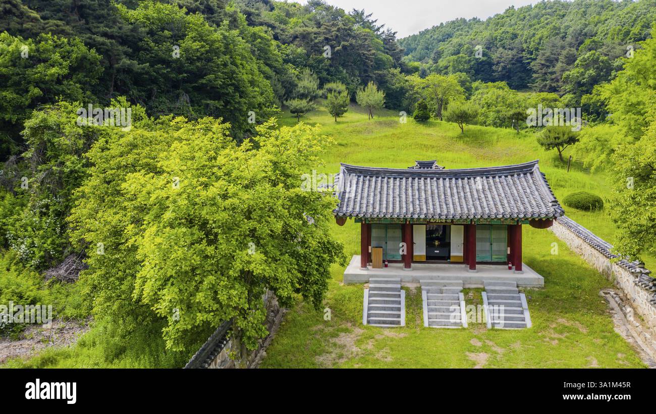 Cheongju, South Korea, May 31, 2020: Aerial view of shrine hoNAring ...
