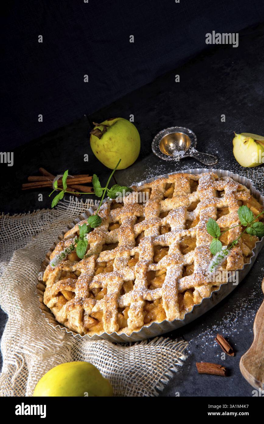 Tasty Apple pie with lattice upper crust Stock Photo - Alamy