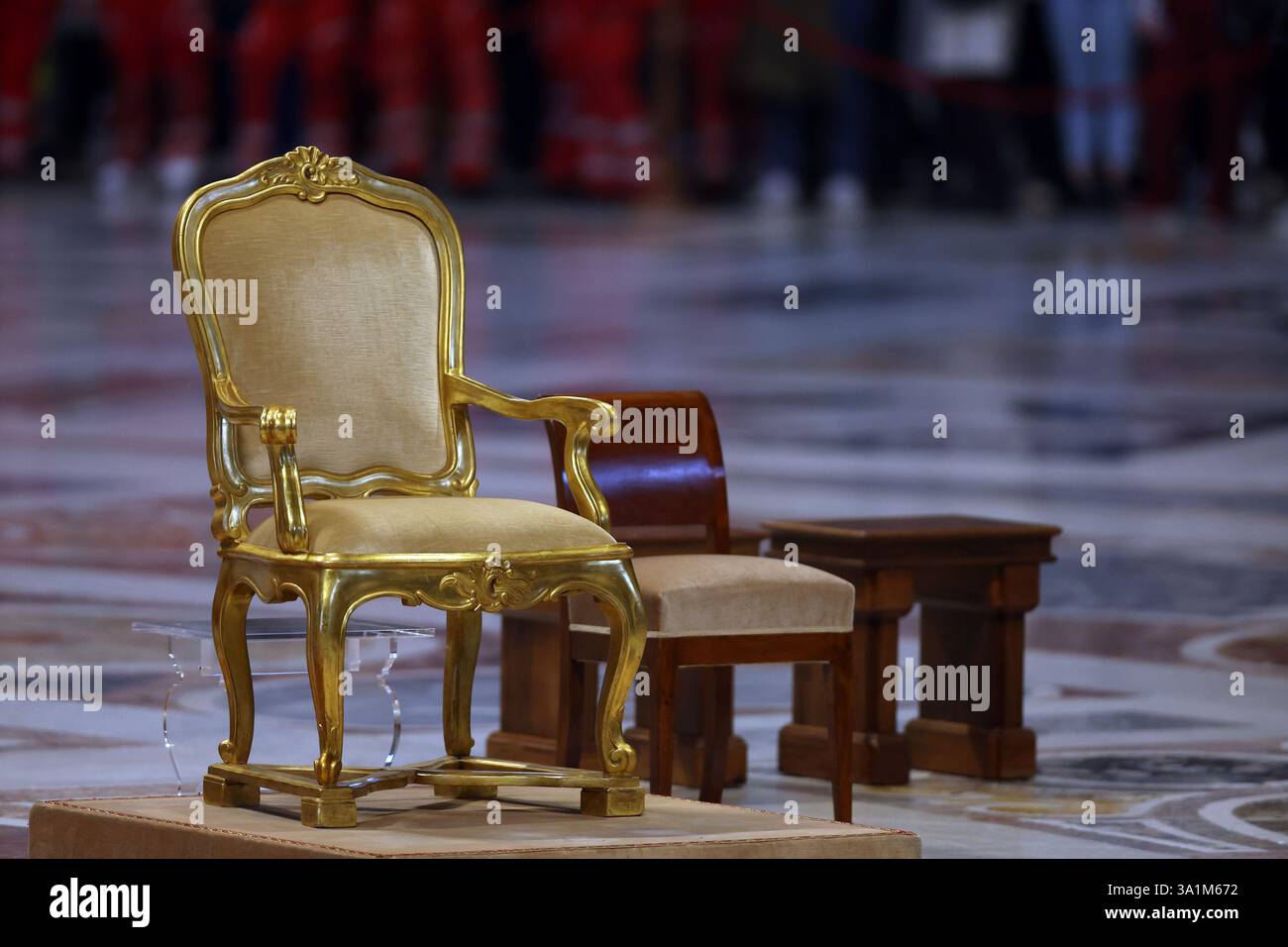 The Pope's empty chair after the celebration by Cardinal Pietro Parolin ...
