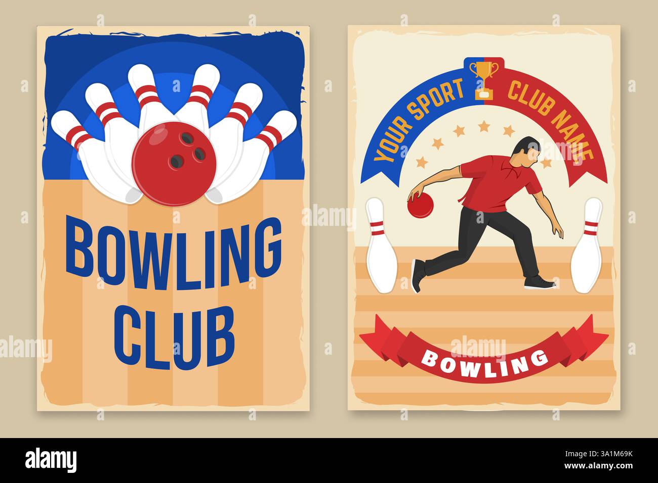 Bowling sports club flyer, poster, banner design. Vintage design with ...