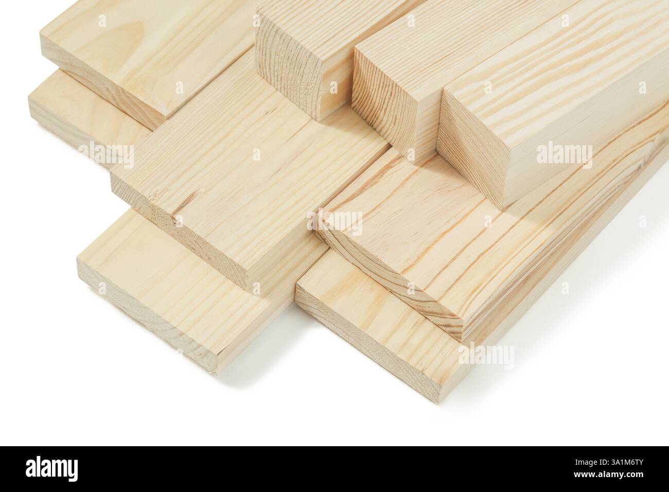 Pine wooden timber beams and boards isolated on white Stock Photo - Alamy