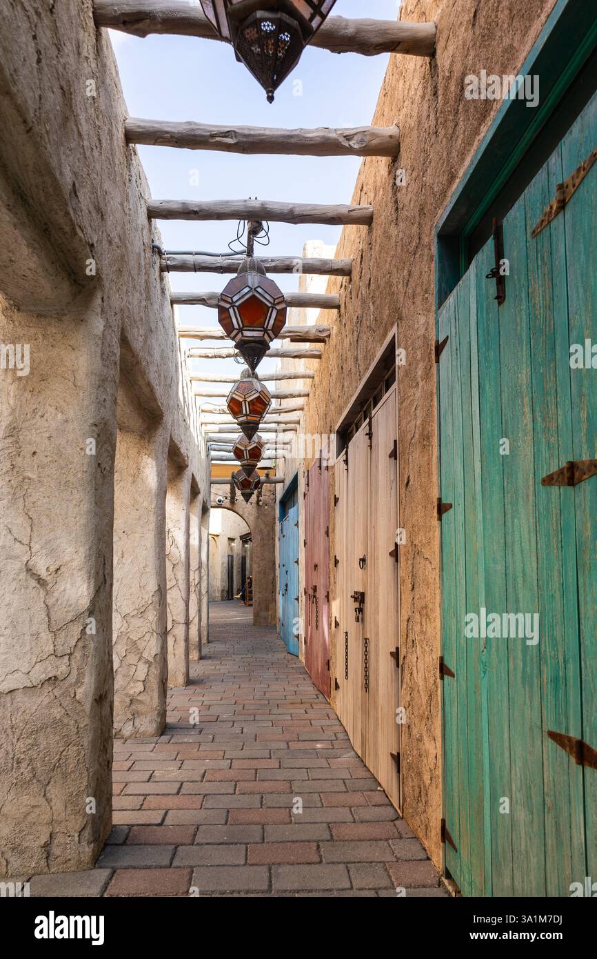 Old town in Al Seef Cultural Historical District on shores of Dubai ...