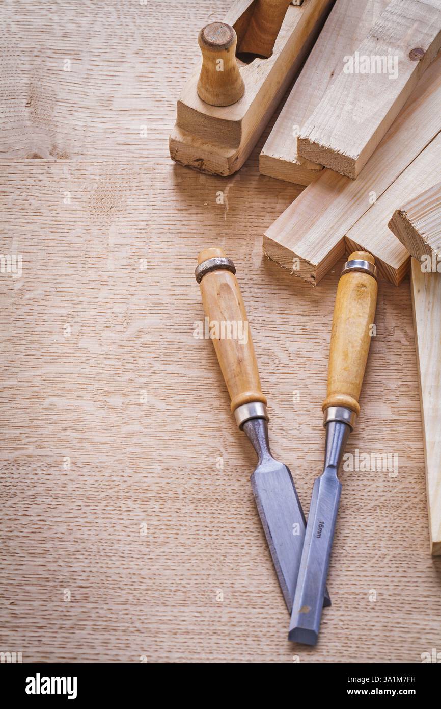 Organized copyspace carpentry chisel plane wooden planks construction ...