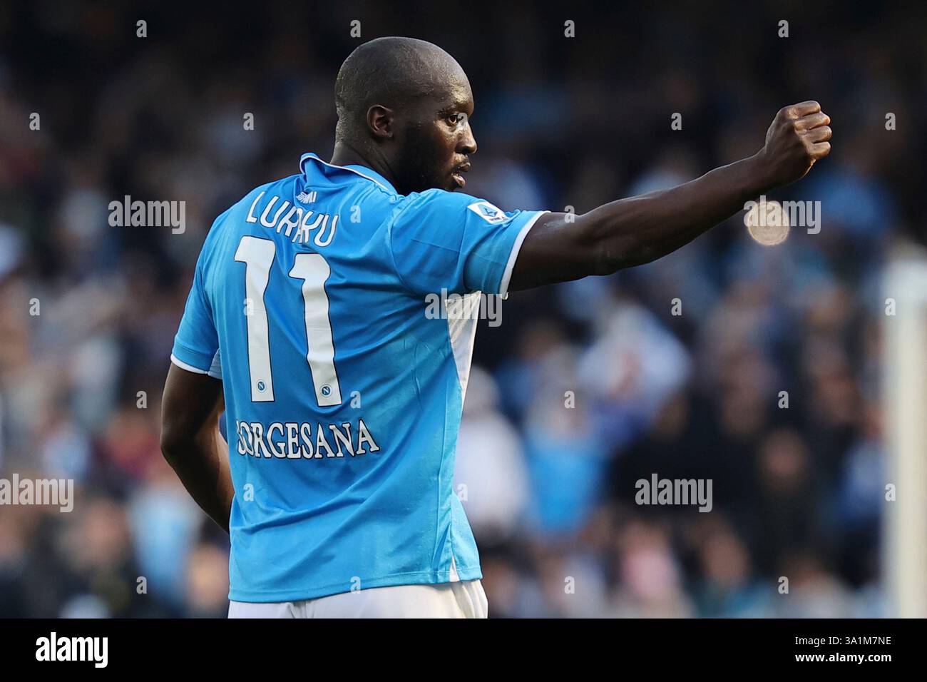 Napoli's Romelu Lukaku, right, celebrates scoring during the Serie A ...