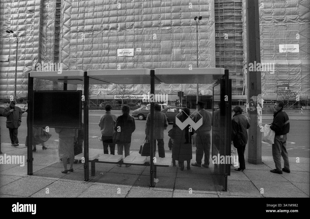 Germany, Berlin, 11 March 1992, Leipziger Strasse, bus shelter, Europe ...