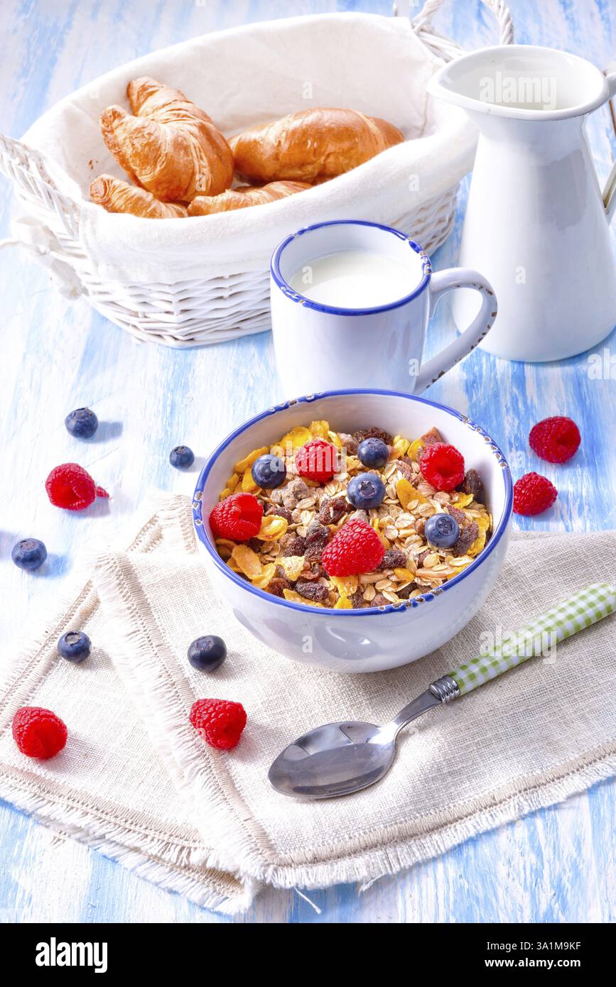 Muesli breakfast menu with forest fruits Stock Photo - Alamy