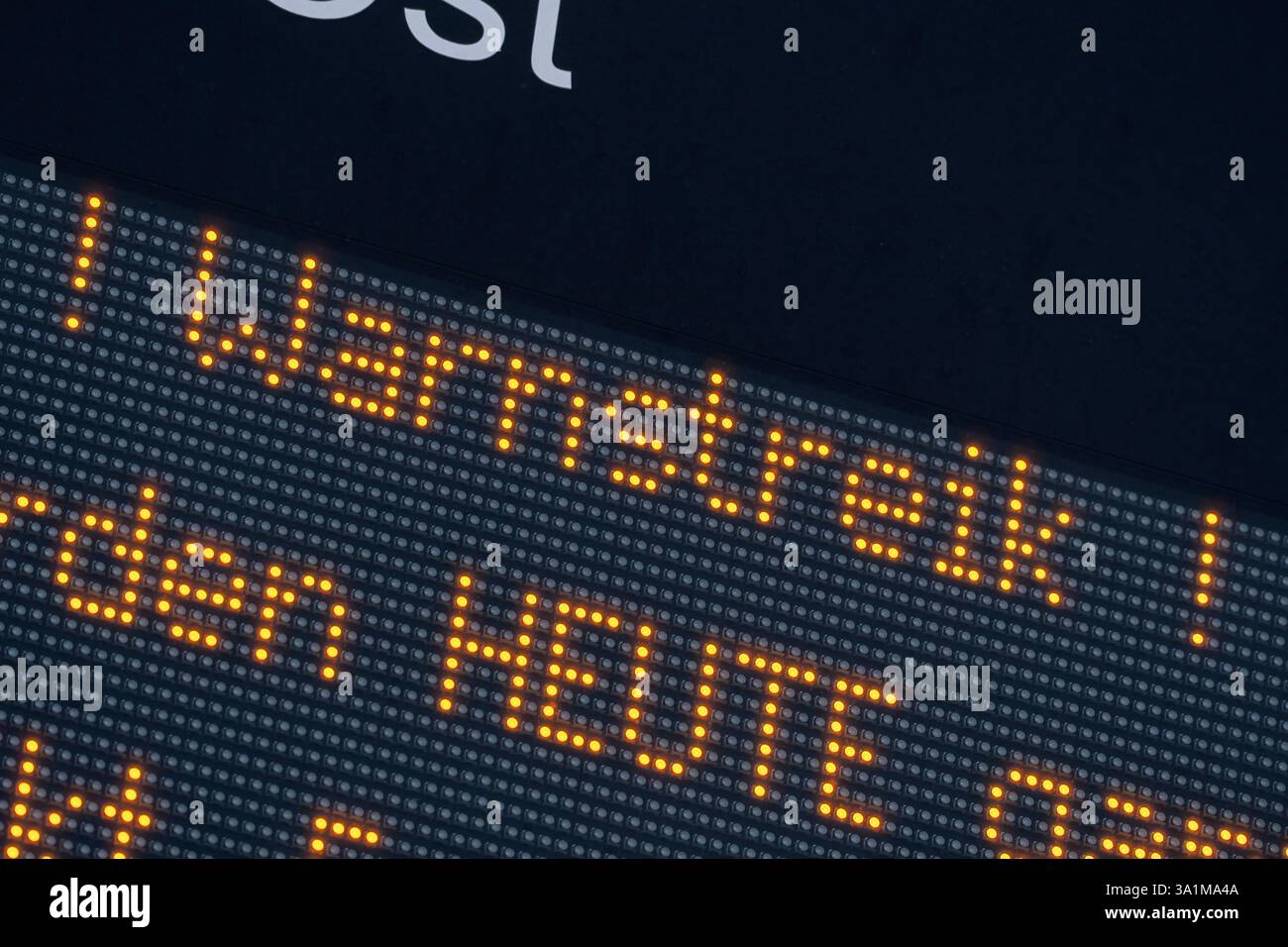 warning strike notice on a LED display board in German public transport ...