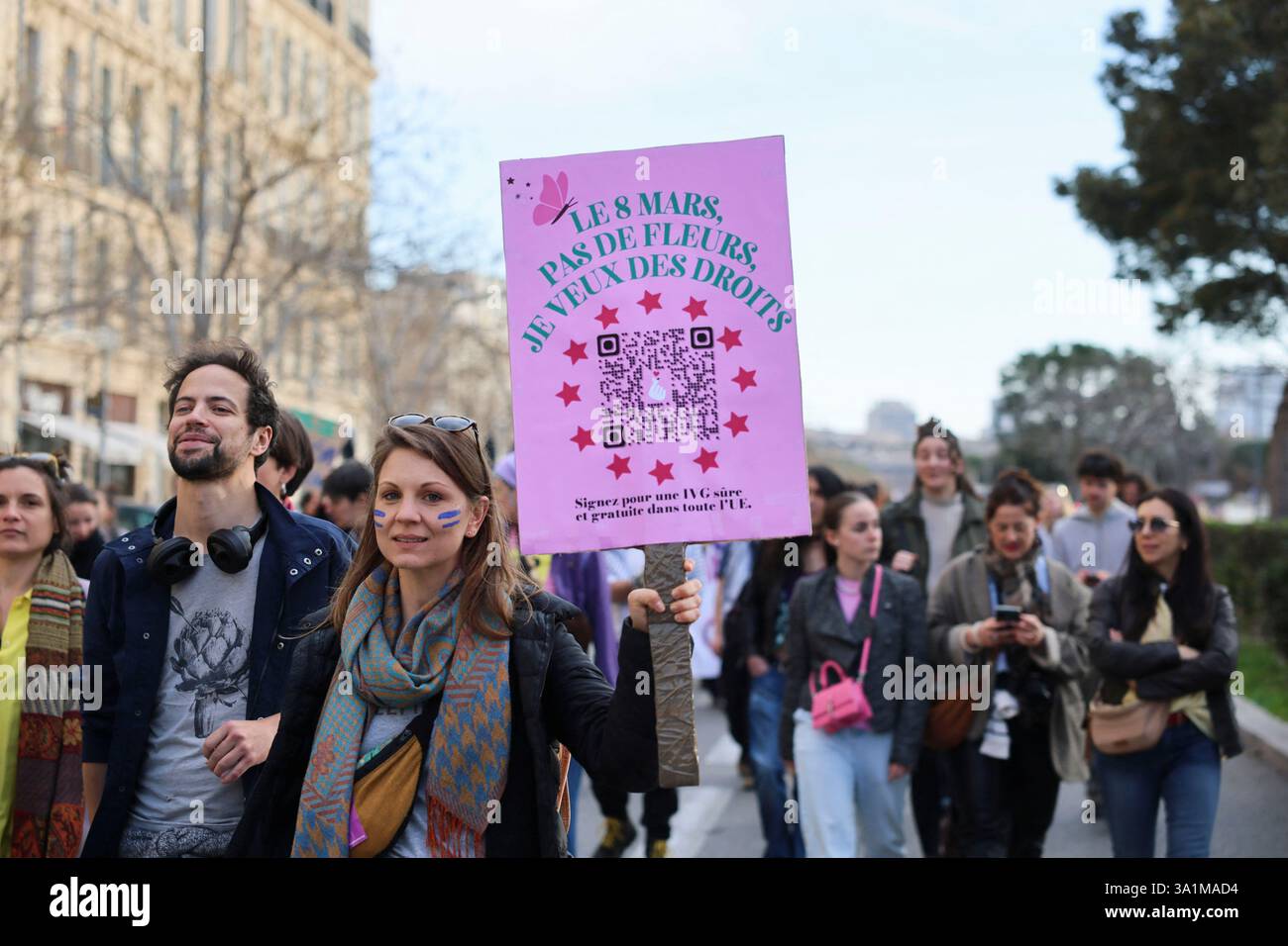 Marseille, France. 09th Mar, 2025. The signs held by the protesters ...