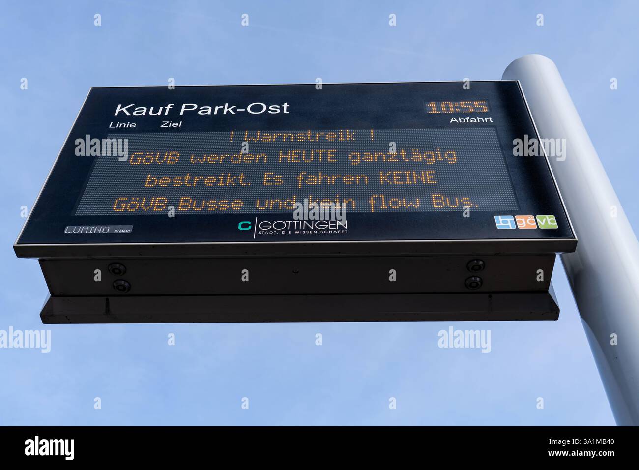 warning strike notice on a LED display board in public transport in ...