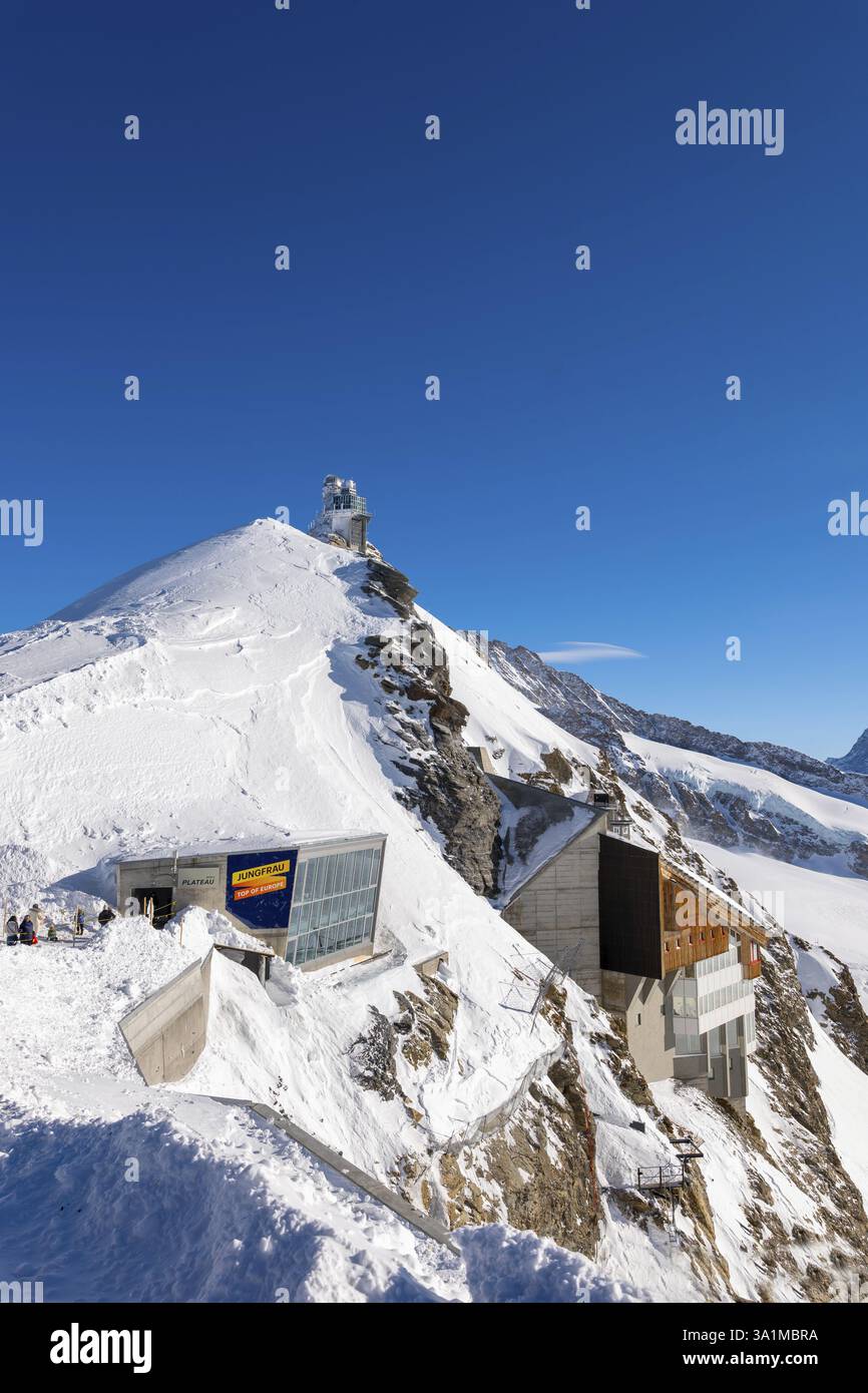 Sphinx Observatory At Top Of Jungfraujoch and Building in a Sunny Winter Day in Bern Canton in ...