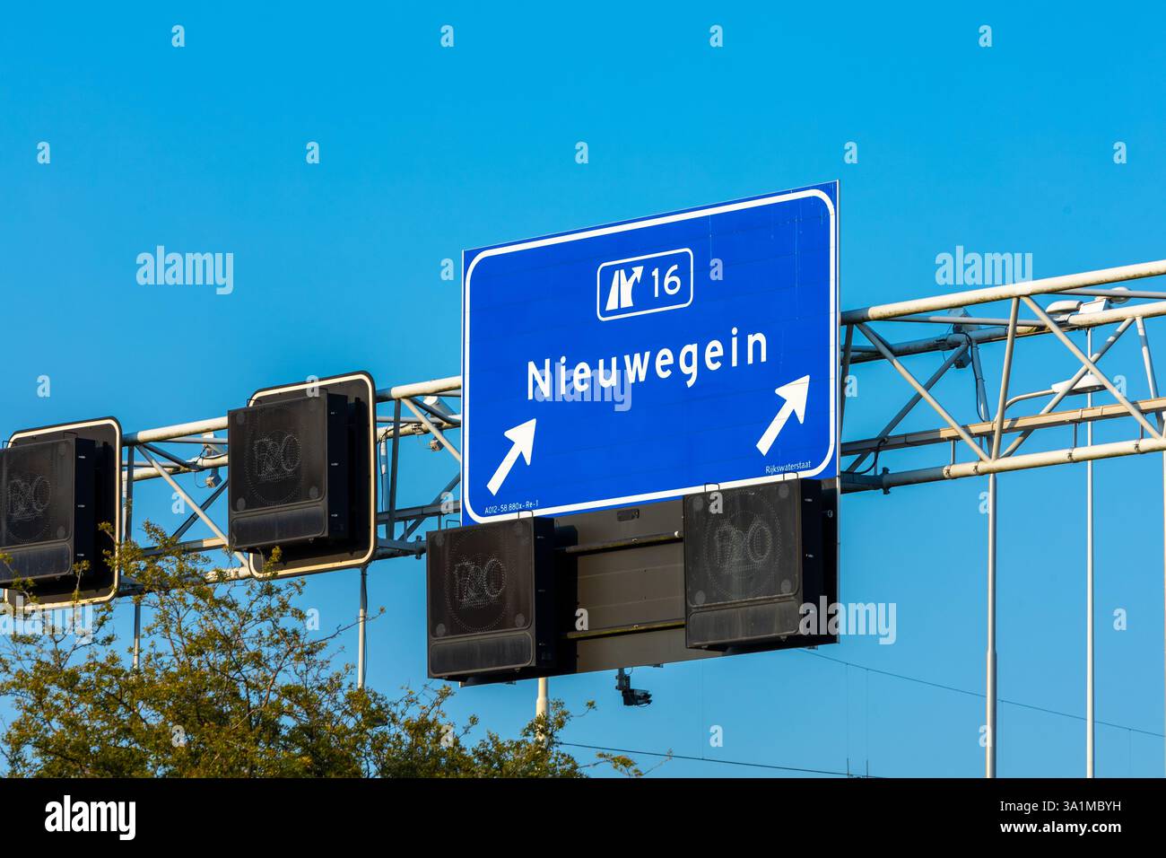 highway traffic sign of Rijkswaterstaat: exit 16 Nieuwegein 2 lanes ...