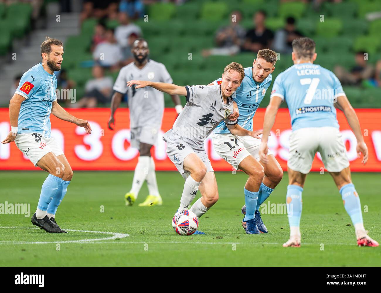 Melbourne, Australia. 07th Mar, 2025. Jake Hollman of Macarthur and Max ...