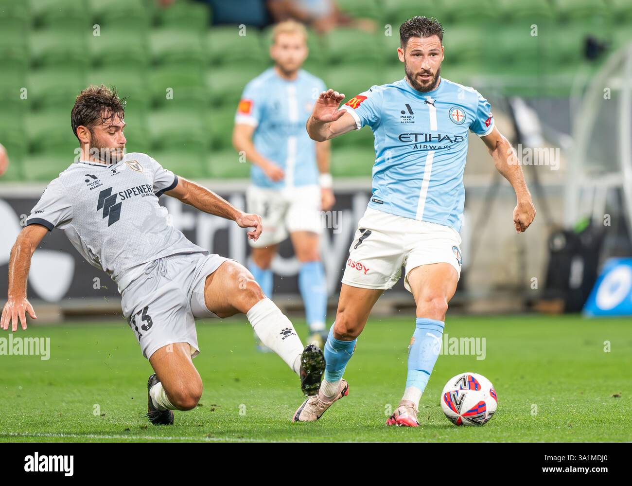 Melbourne, Australia. 07th Mar, 2025. Mathew Leckie (R) of Melbourne ...
