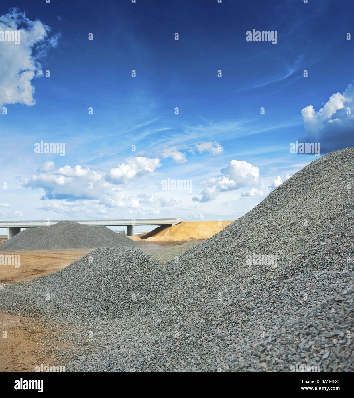 Pile of gray granite gravel on construction site construction concept ...