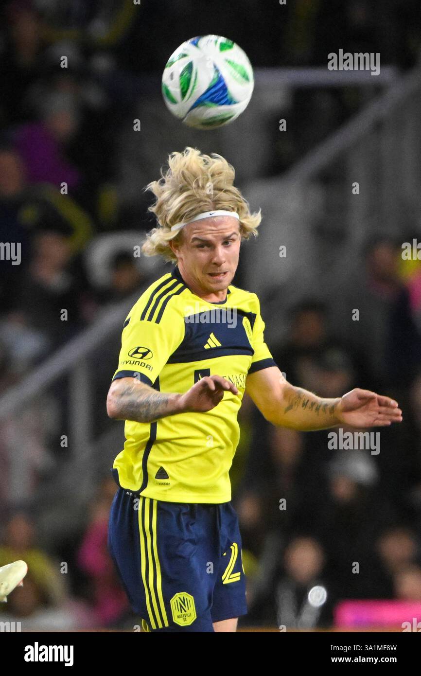 Nashville SC midfielder Edvard Tagseth (20) plays against the Portland ...