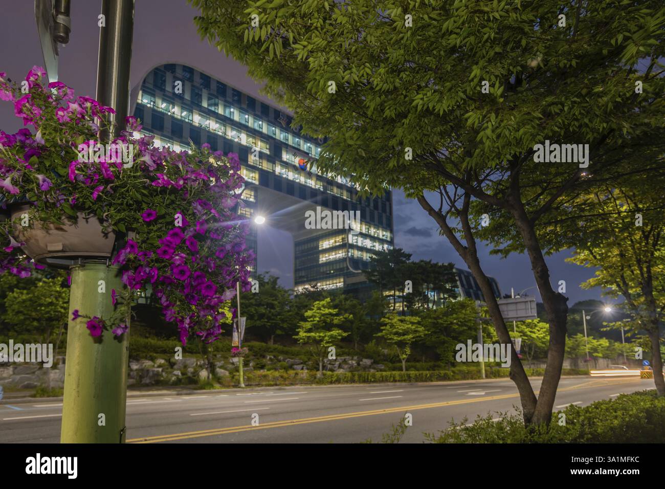 Daejeon, South Korea, June 25, 2019: Night exterior view of new Dong-gu ...