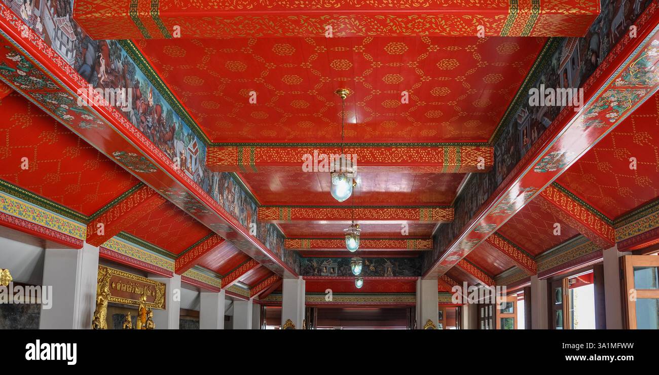 Bangkok, Thailand - May 4, 2009: Vibrant temple ceiling adorned with ...