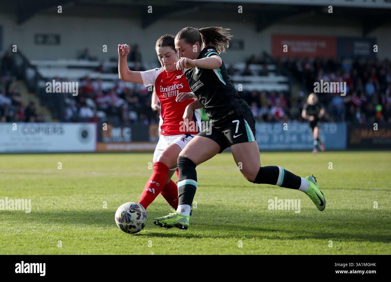 Arsenal's Emily Fox (left) and Liverpool's Cornelia Kapocs (right ...