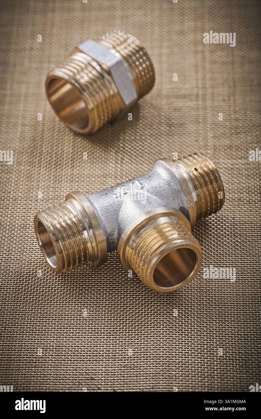 Plumbing fixtures connector fittings on water mesh filter Stock Photo ...