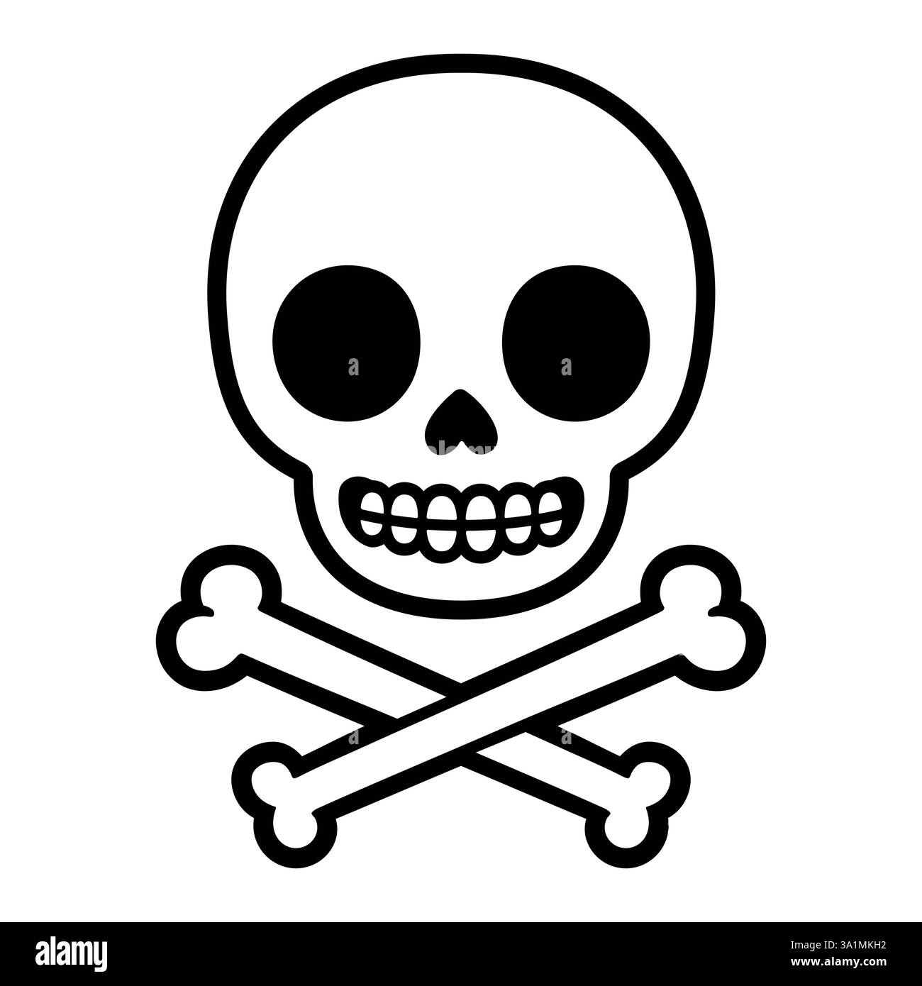 Cute stylized cartoon skull and crossbones doodle. Simple hand drawn ...