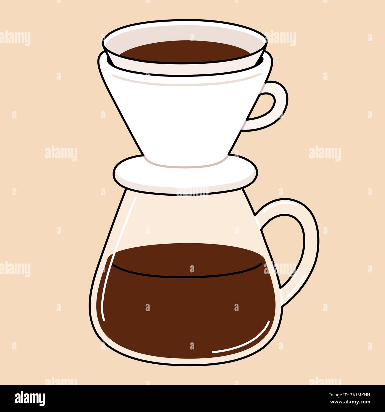 Pour over drip coffee making method. Simple hand drawn cartoon vector ...