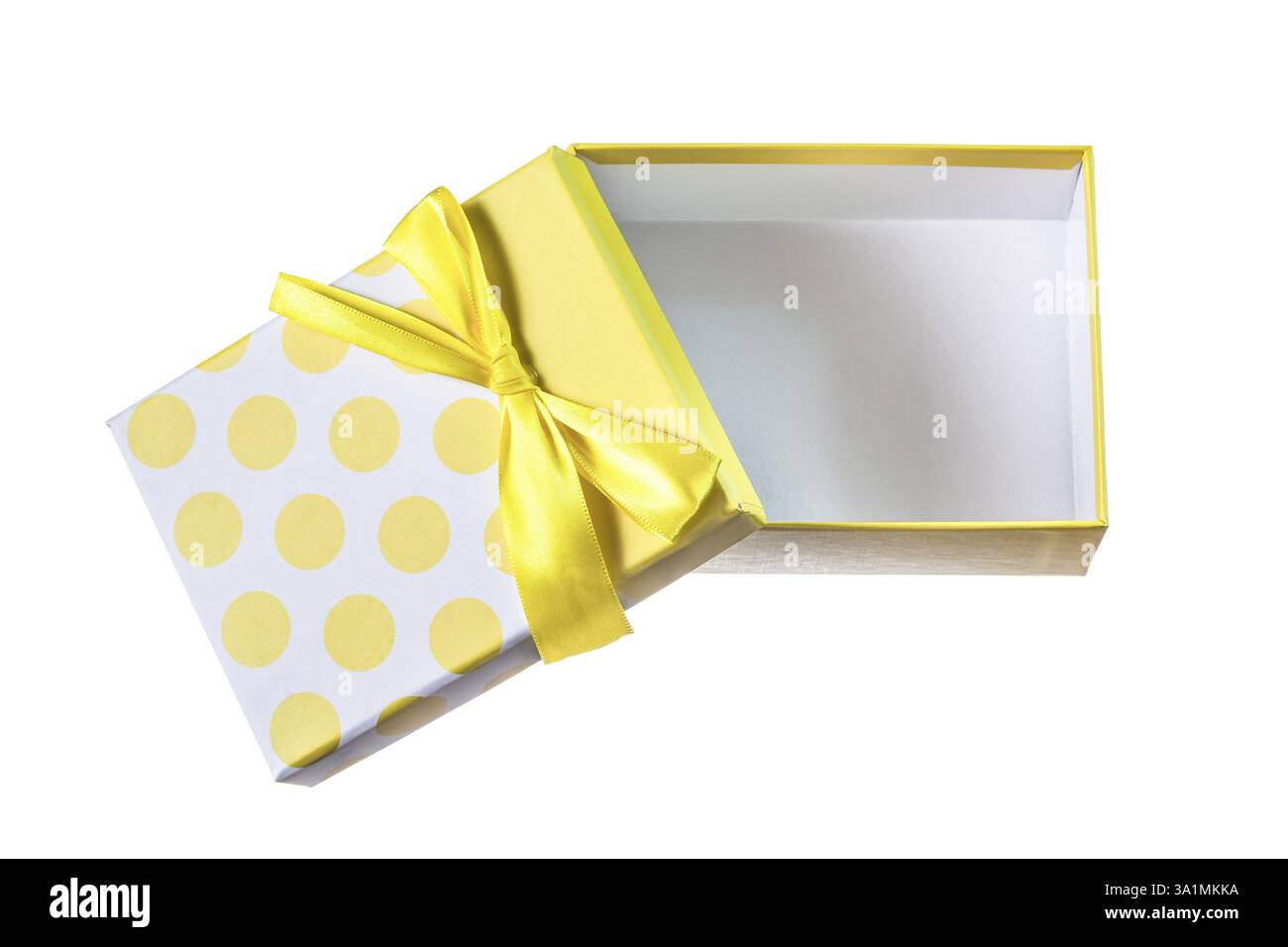 Opened yellow handmade gift box isolated on white Stock Photo - Alamy