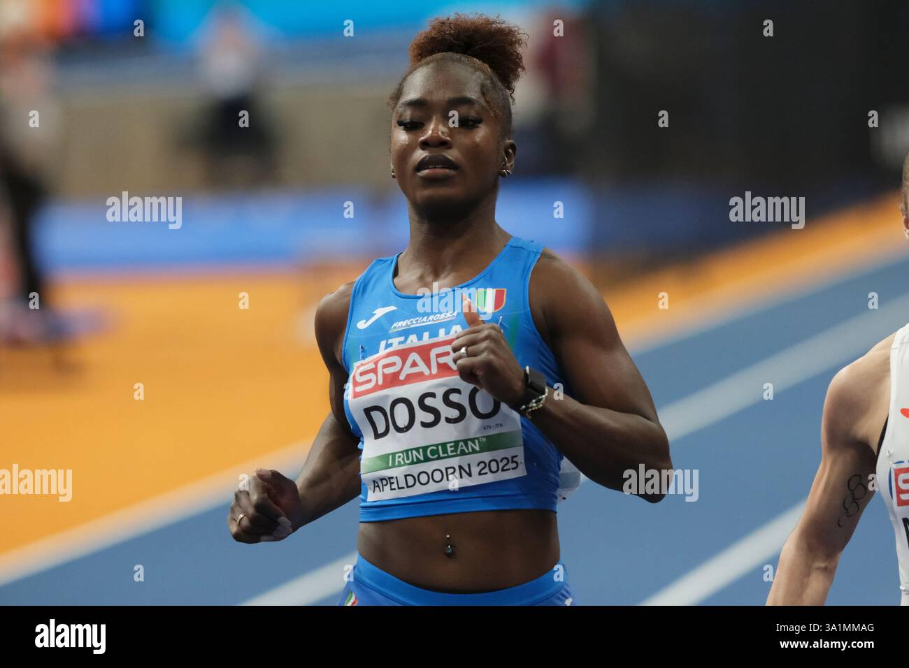 Italy's Zaynab Dosso competes at the Women's 60m semifinal during the ...