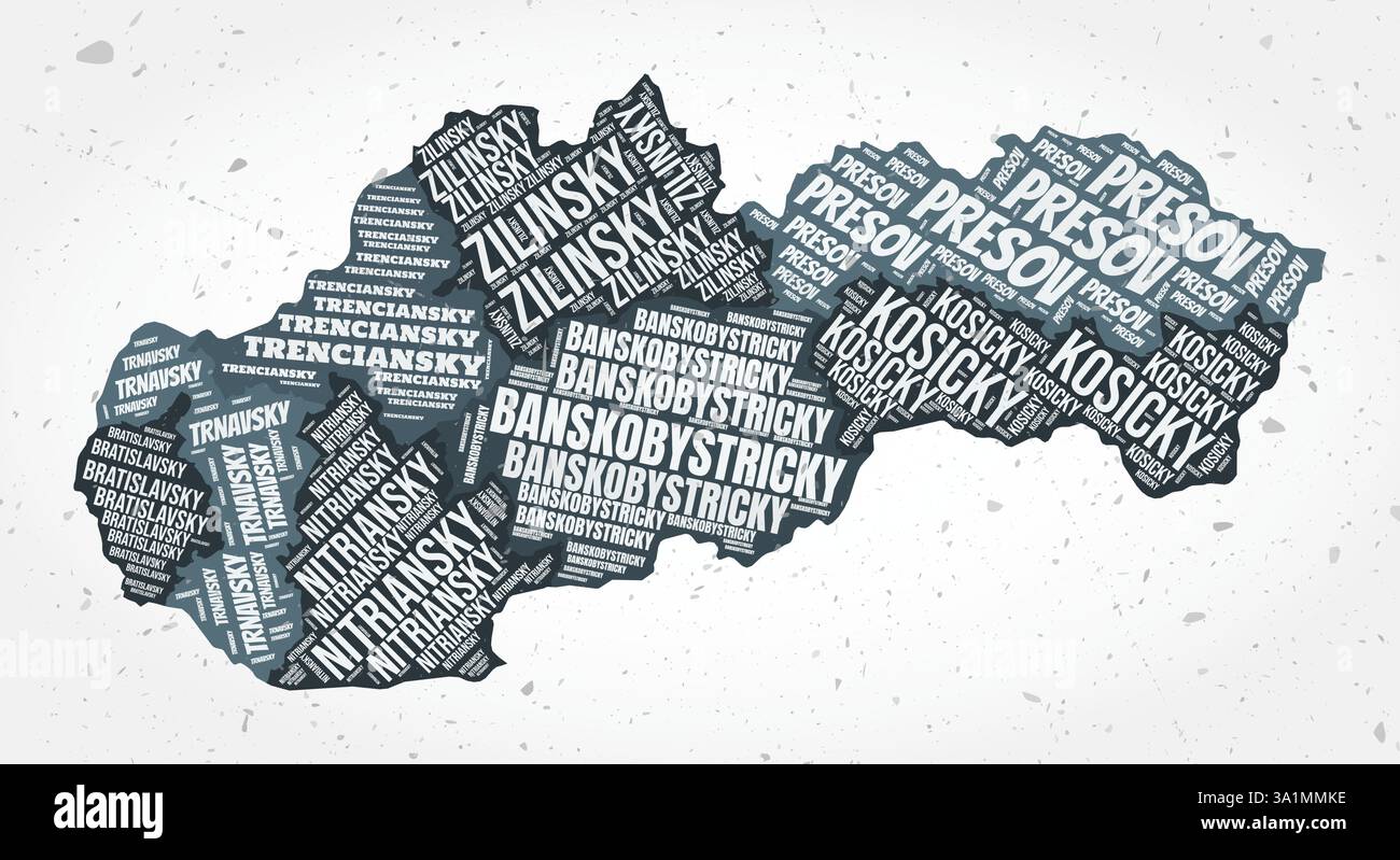 Slovakia regions word clouds. Country shape on textured background ...