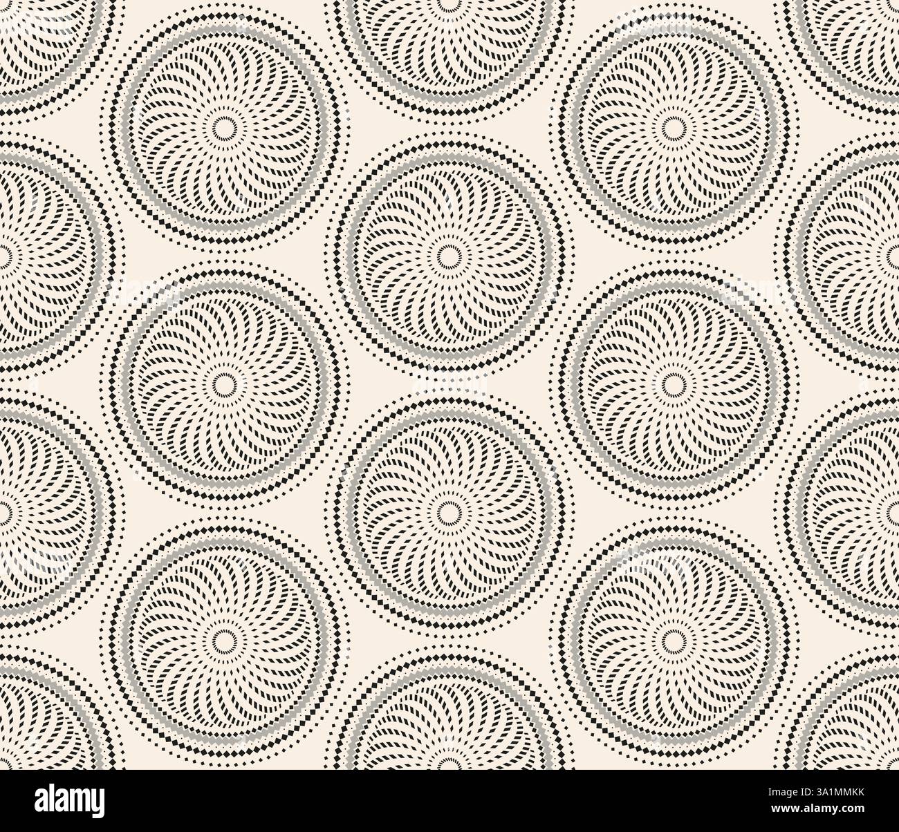 Black grey dotted ornamental circle pattern on beige background. Empty ...