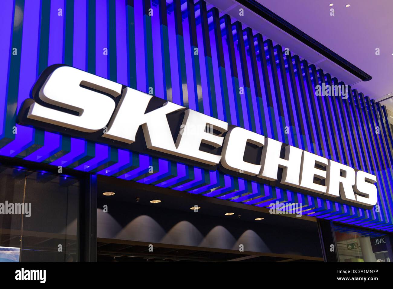 Skechers sign logo above the entrance shop, Skechers is an American ...