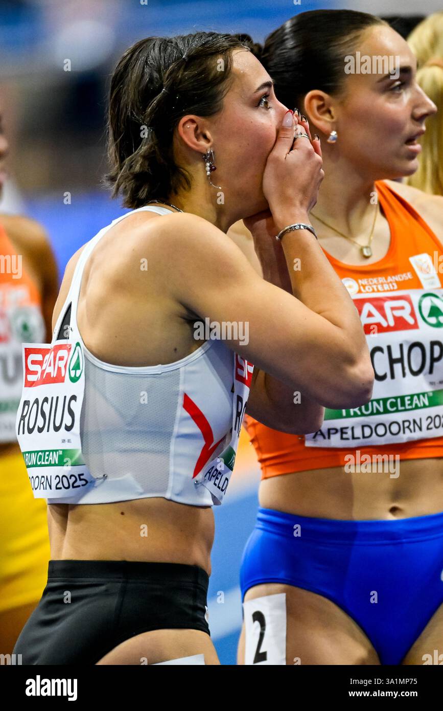 Apeldoorn, Netherlands. 09th Mar, 2025. Belgian Rani Rosius reacts during the European Athletics ...