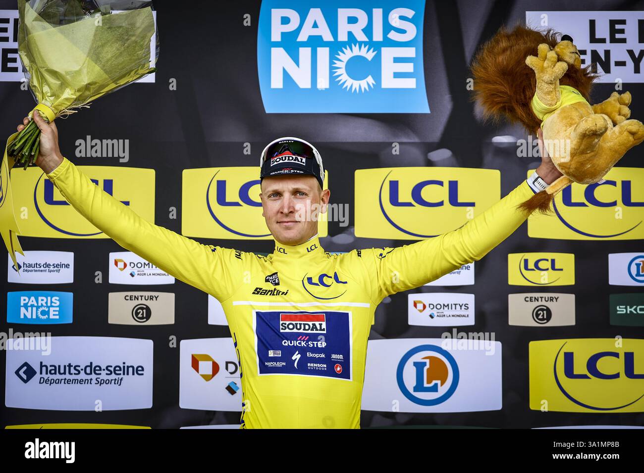 Belgian Tim Merlier of Soudal Quick-Step pictured on the podium after ...